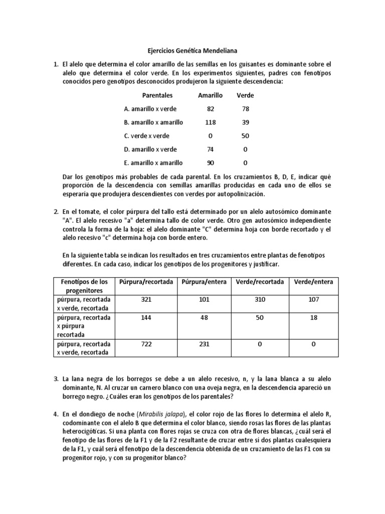 Ejercicios Genética Mendeliana | PDF | Dominancia (Genética) | Alelo