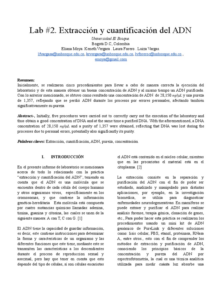 Lab 2. Extracción y Cuantificacion Del ADN | PDF | Adn | Proteínas