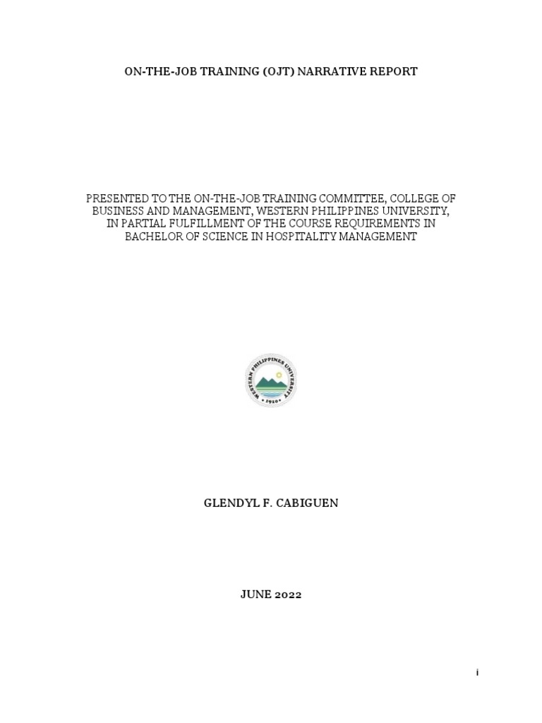 Cabiguen Glendyl F Narrative Report | PDF | Hotel | Kitchen Utensil