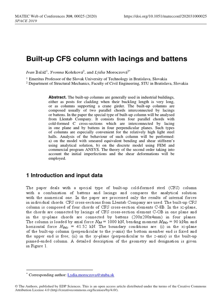 Built-up CFS Column With Lacings and Battens | PDF | Truss | Shear Stress