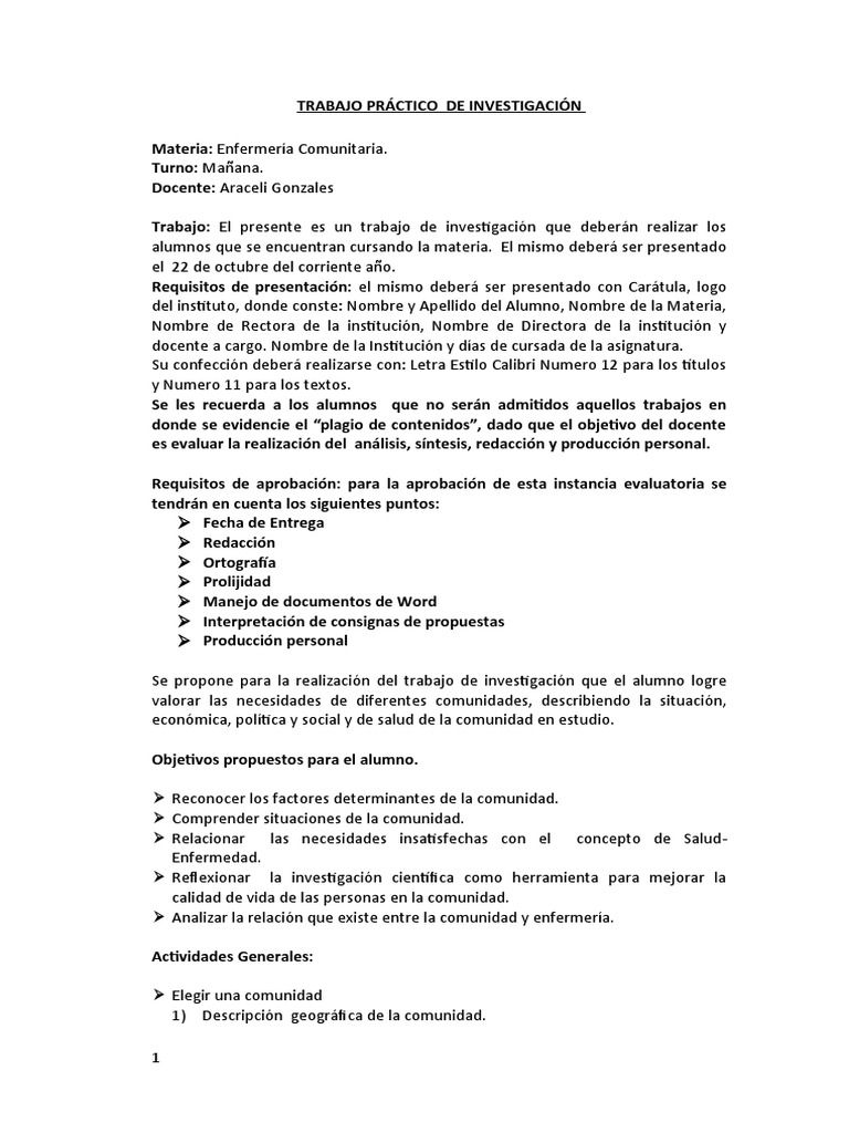 Trabajo Práctico de Enfermeria Comunitaria | PDF | Enfermería