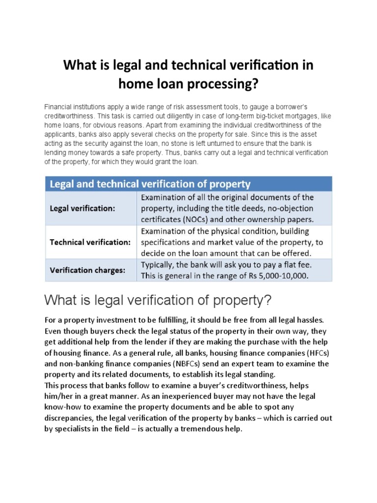 Legal and Technical Verification in Home Loans | PDF | Mortgage Loan ...