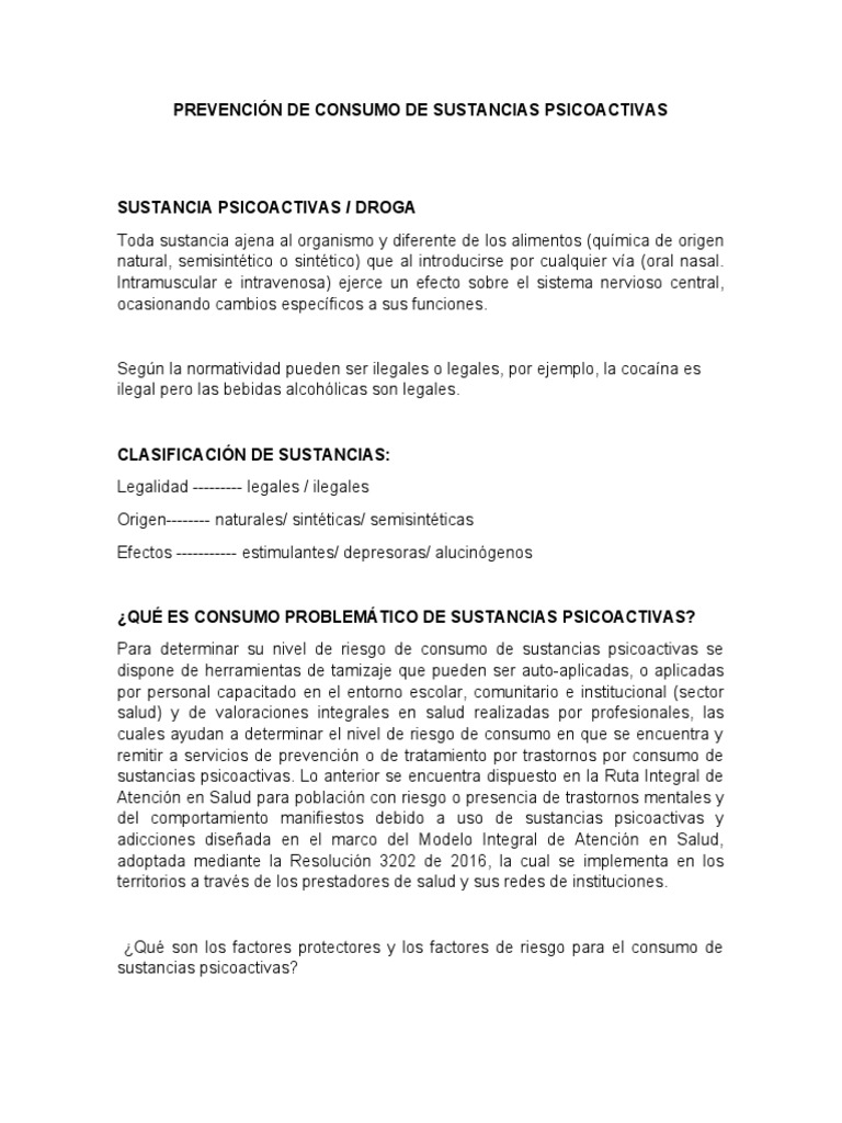 Prevención de Consumo de Sustancias Psicoactivas | PDF | La dependencia de sustancias | Drogas ...