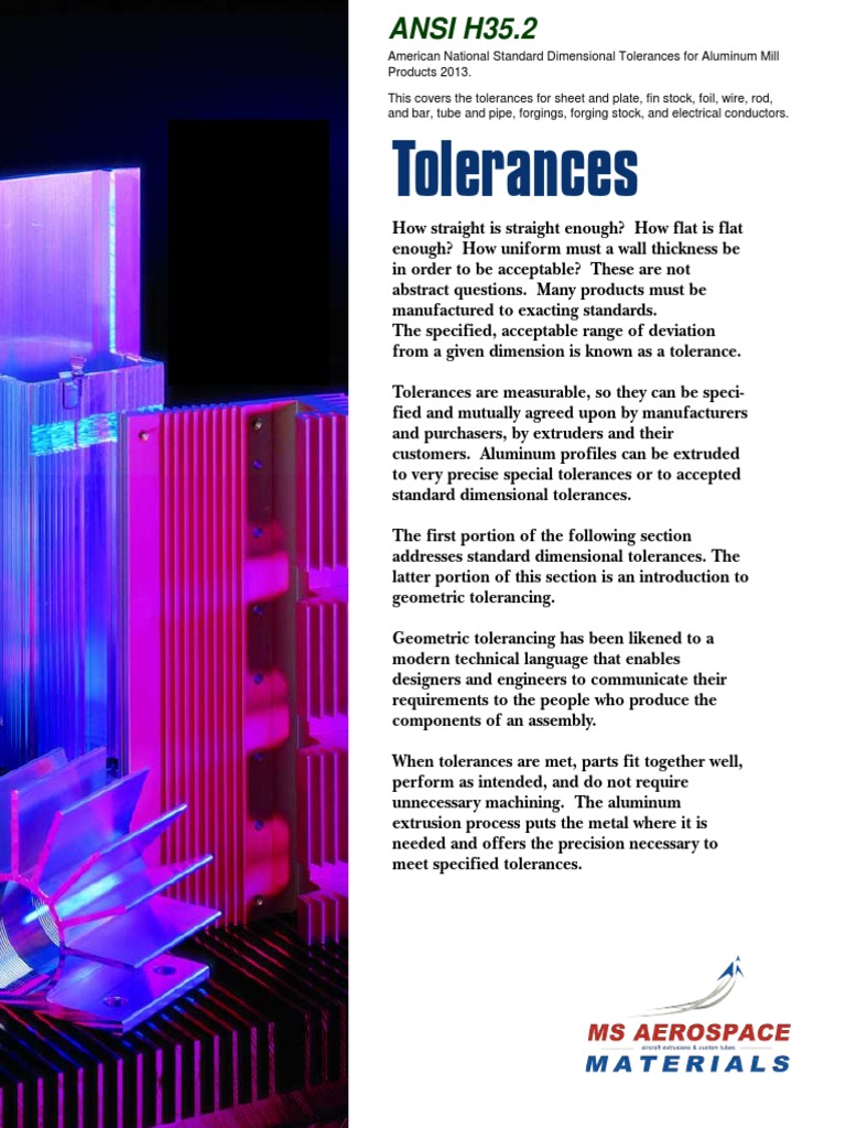 Tolerances. Section 8 ANSI H35.2 | PDF | Engineering Tolerance | Extrusion