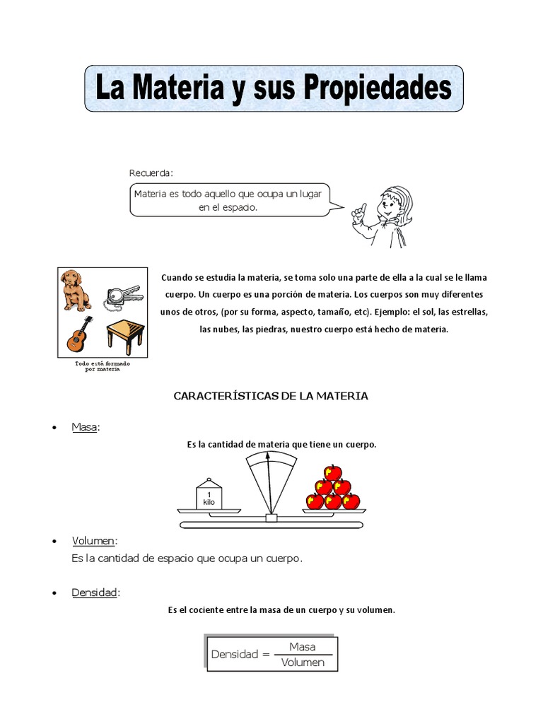 Ficha La Materia y Sus Propiedades para Quinto de Primaria | Descargar ...