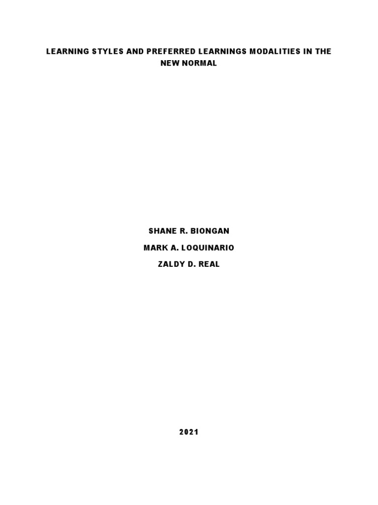 Learning Styles and Preferred Learnings Modalities in The New Normal | PDF | Learning Styles ...