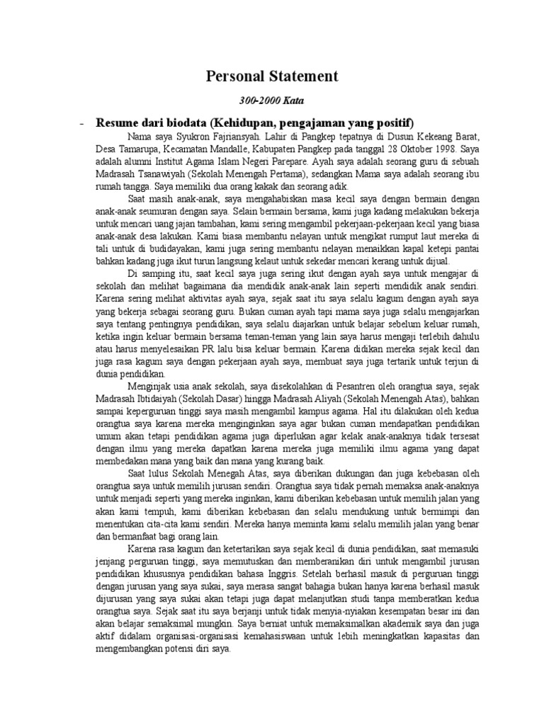 Contoh Personal Statement | PDF