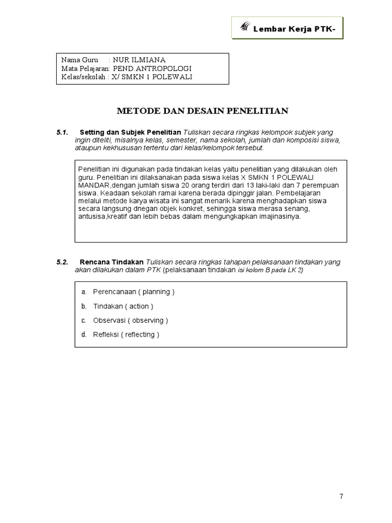 LK 5 Metode Penelitian PTK | PDF
