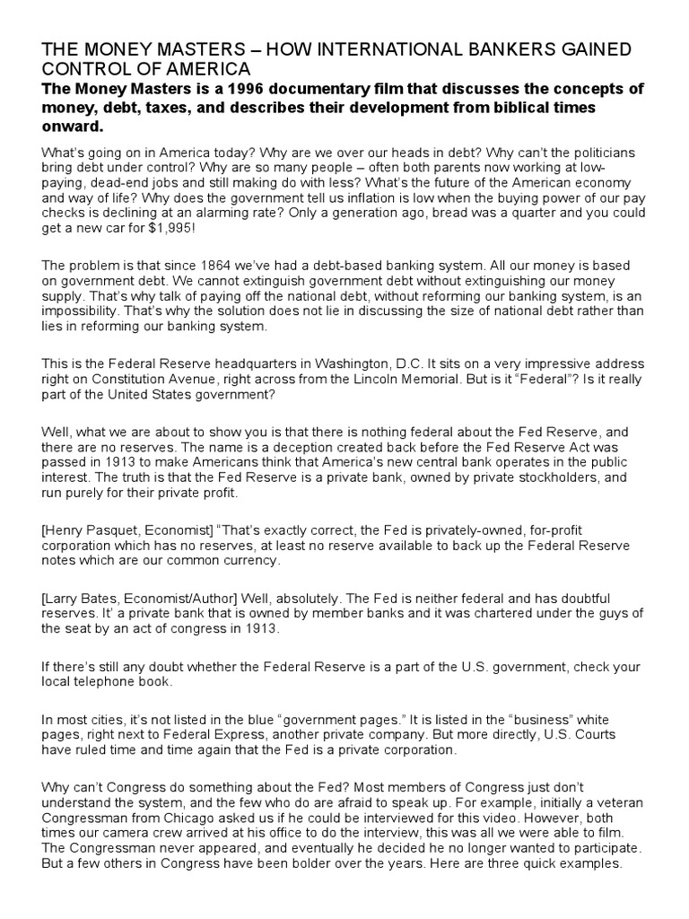 The Money Masters | PDF | Money | Interest