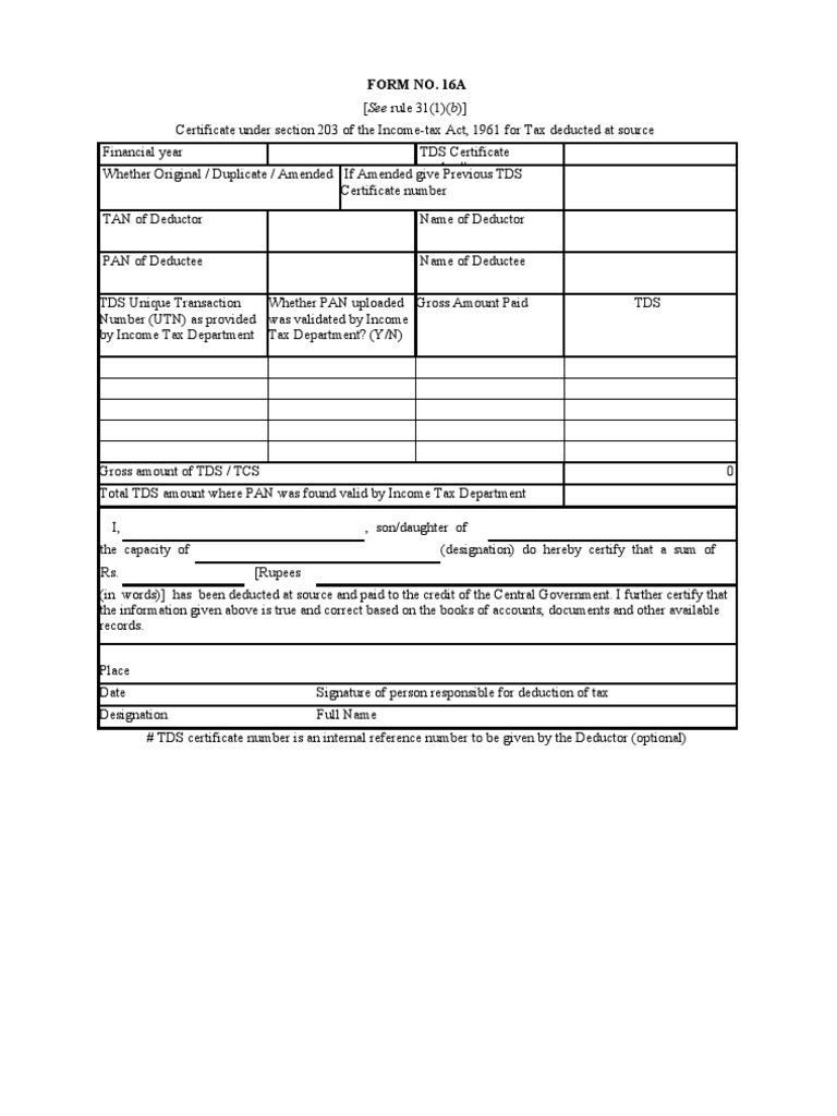 Form No. 16A | PDF | Finance & Money Management
