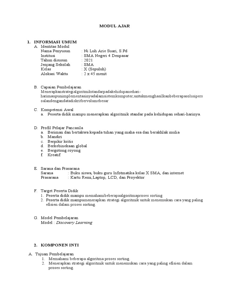 MODUL AJAR SORTING | PDF