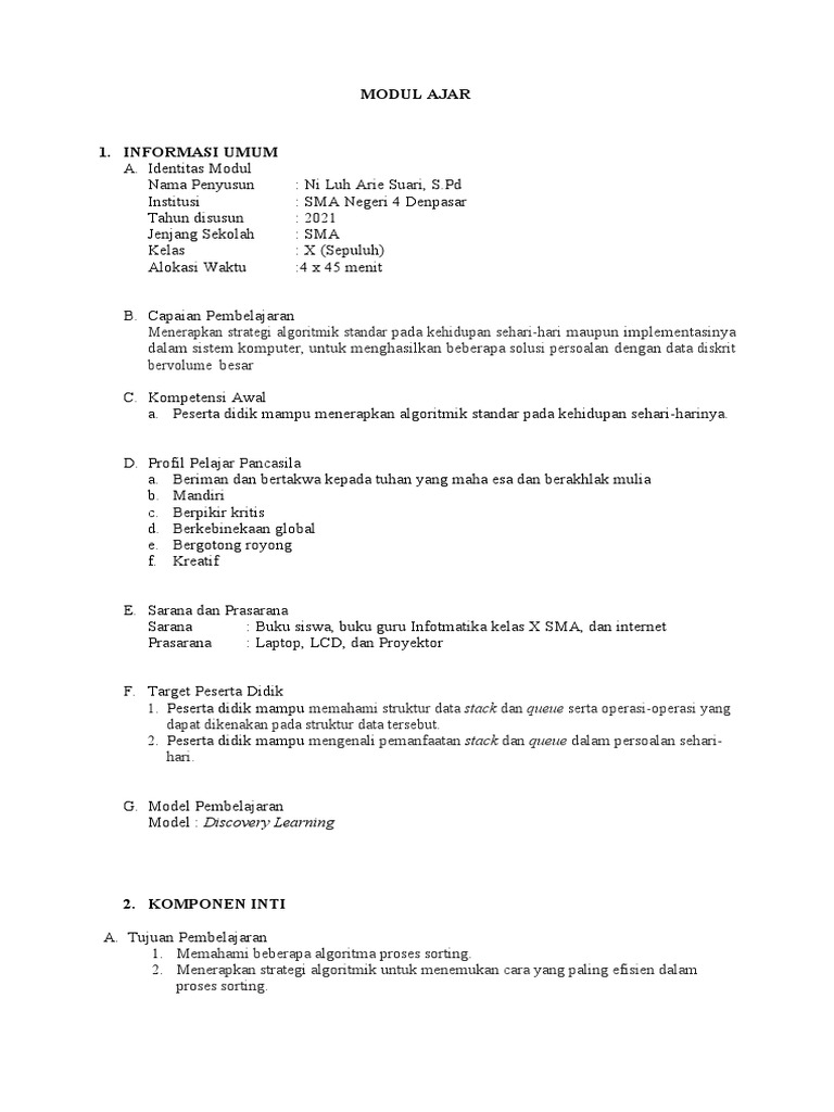 MODUL AJAR BK Stack & Queue | PDF