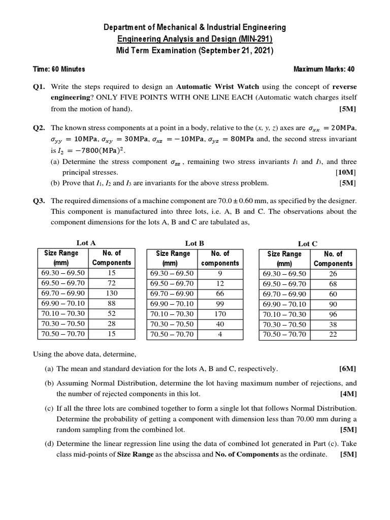 MTE - Question Paper | Download Free PDF | Normal Distribution | Regression Analysis