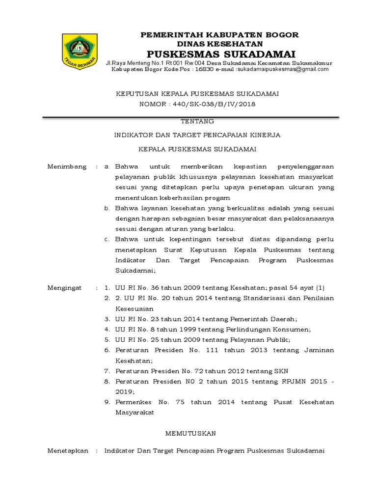 4.3.1.1 SK TTG Indikator Dan Target Pencapaian Kinerja Ukm | PDF