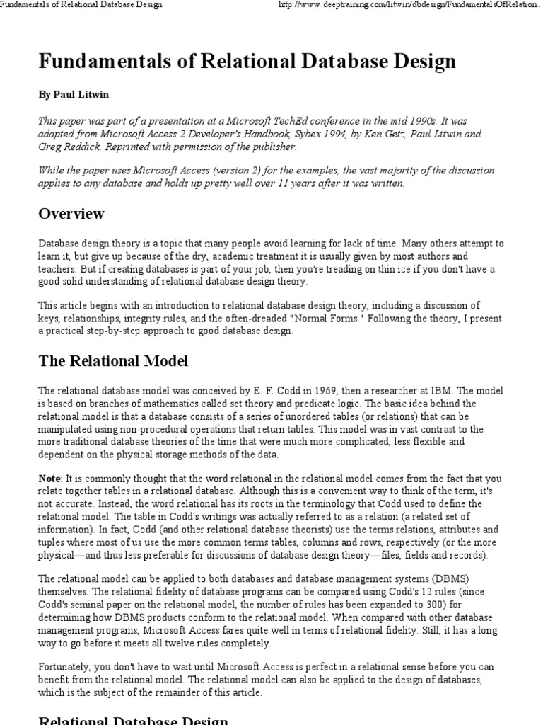 Fundamentals Of Relational Database Design Download Free Pdf