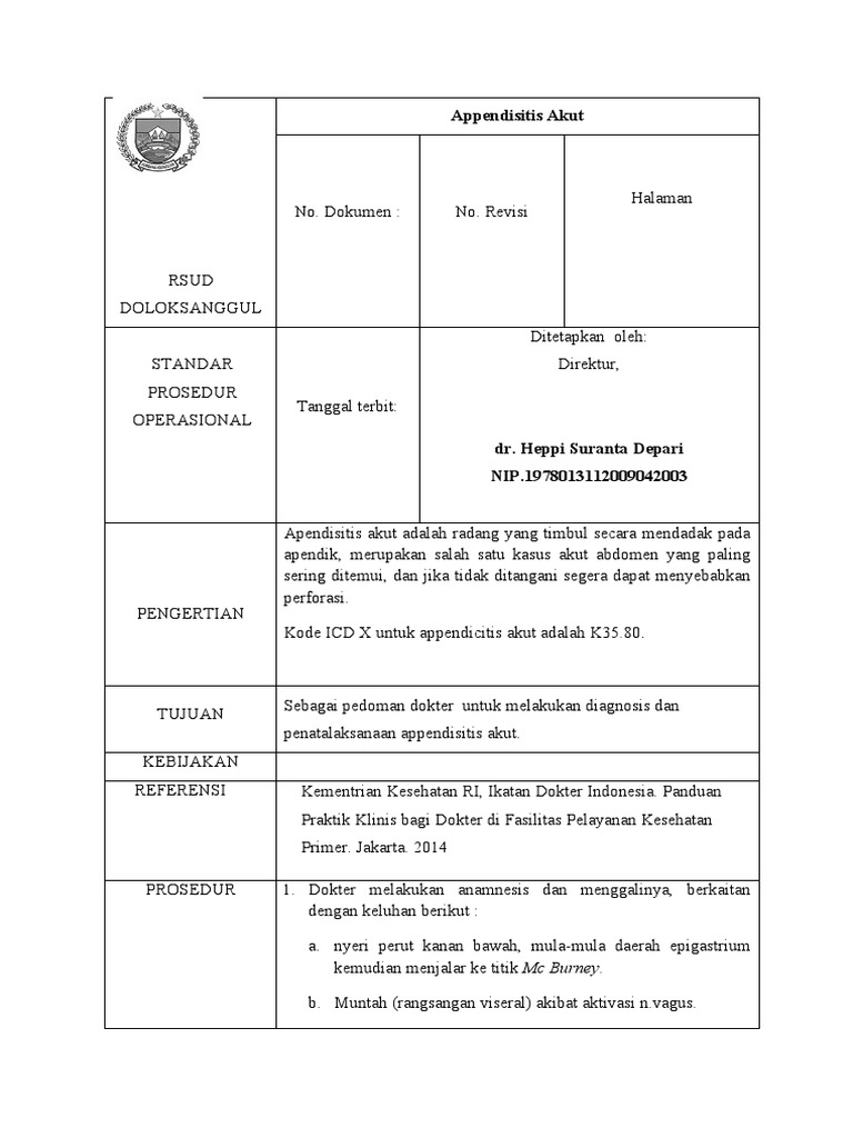 SOP Apendisitis Akut | PDF