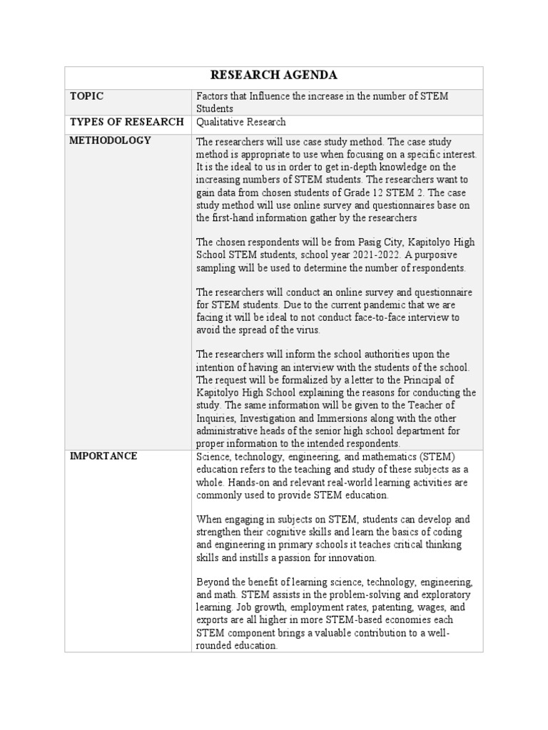 Research Agenda | PDF | Science, Technology, Engineering, And ...