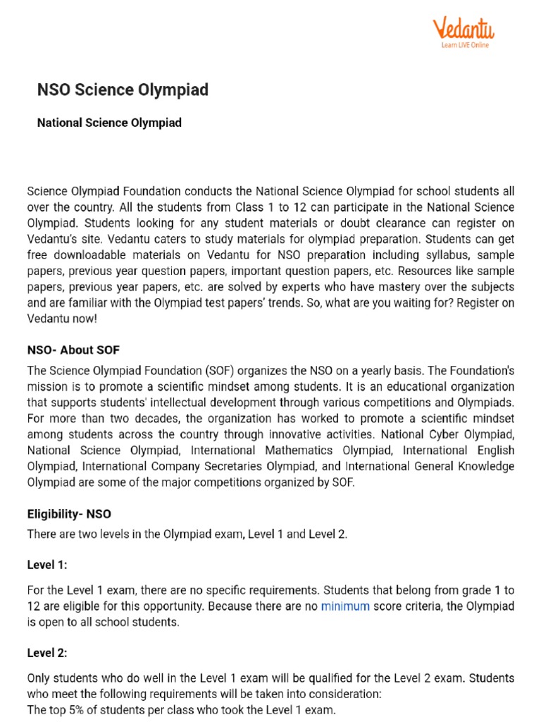 NSO Science Olympiad | PDF
