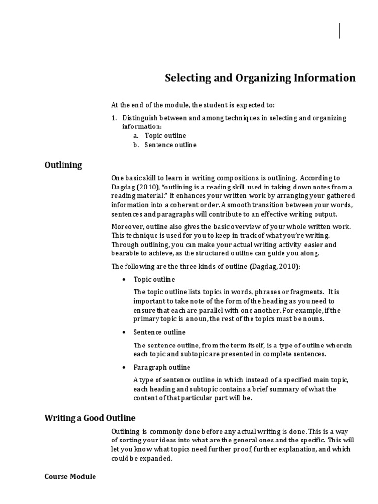 Week 002-Course Module-Selecting and Organizing Information | PDF ...