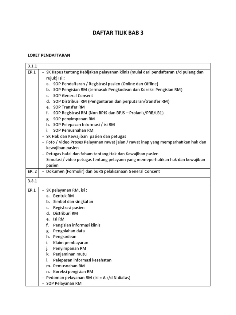 Daftar Tilik 3 BAB | PDF