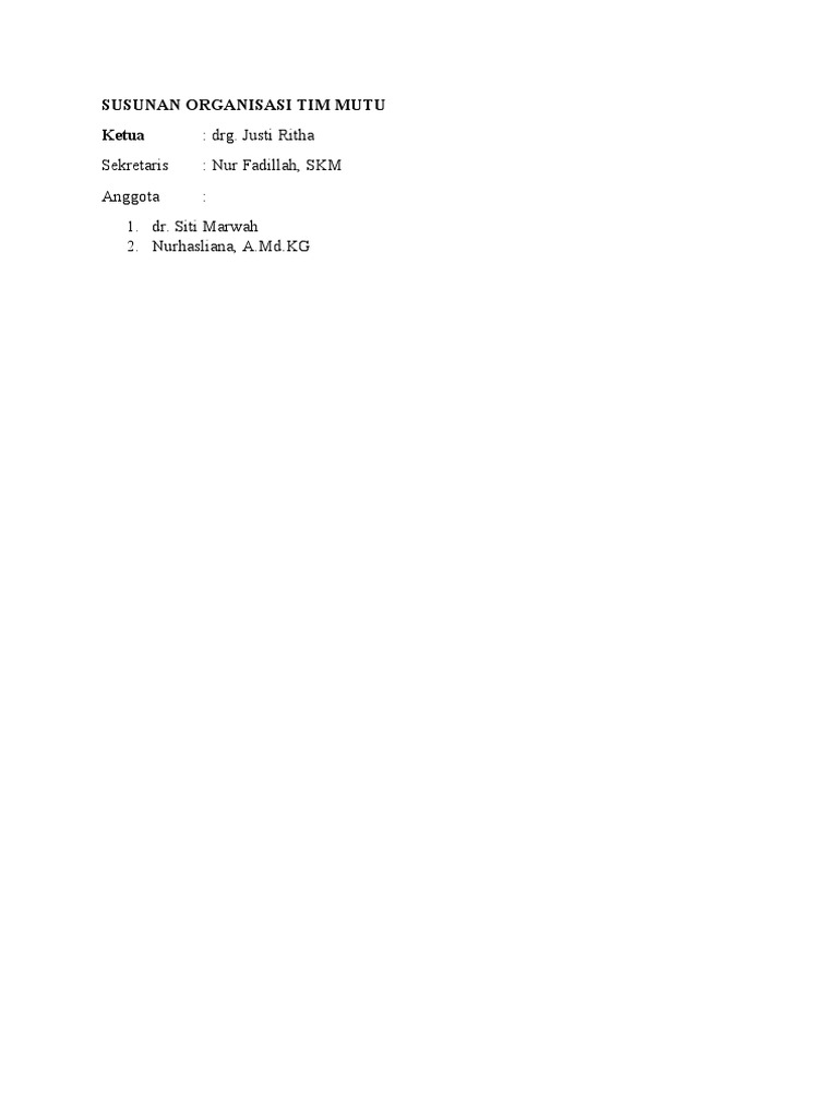 Susunan Organisasi Tim Mutu | PDF