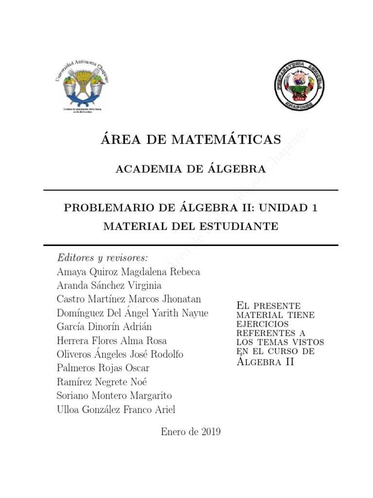 Algebra 2 Problemario Unidad1 Material Del Estudiante | PDF | Factorización | Aritmética