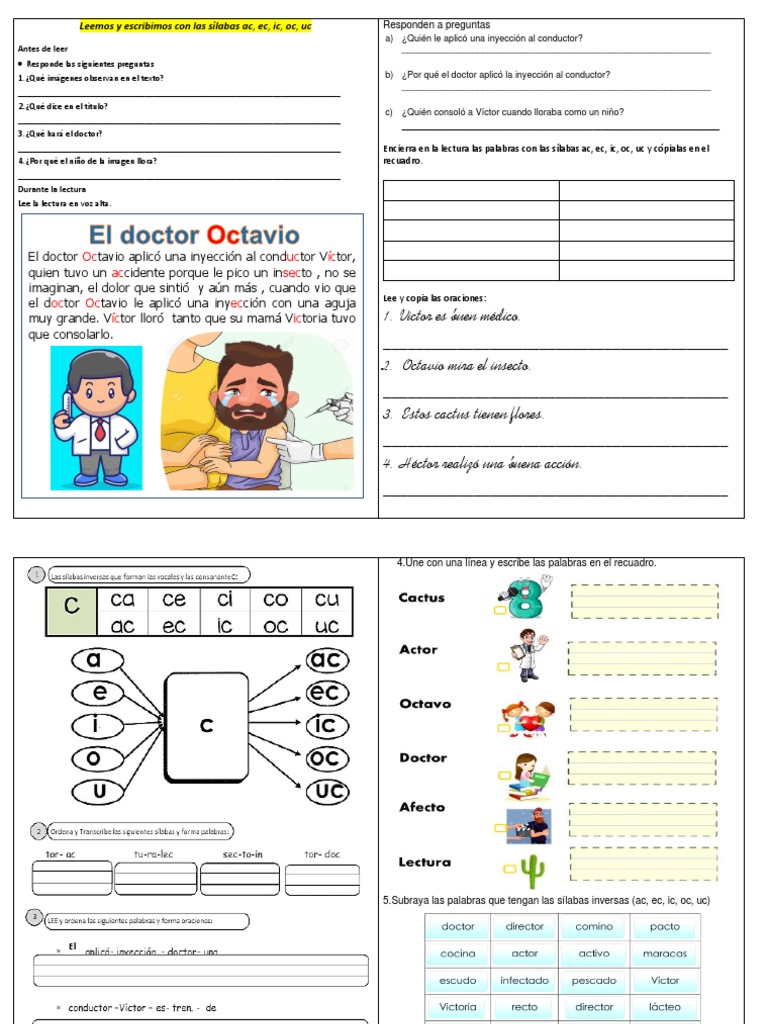 Aplicando las sílabas ac, ec, ic, oc, uc en un texto narrativo | PDF