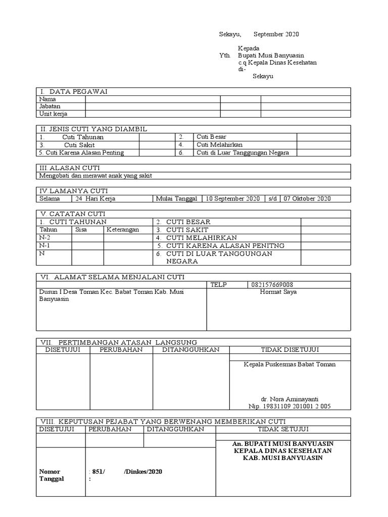 Format Cuti 2020 | PDF