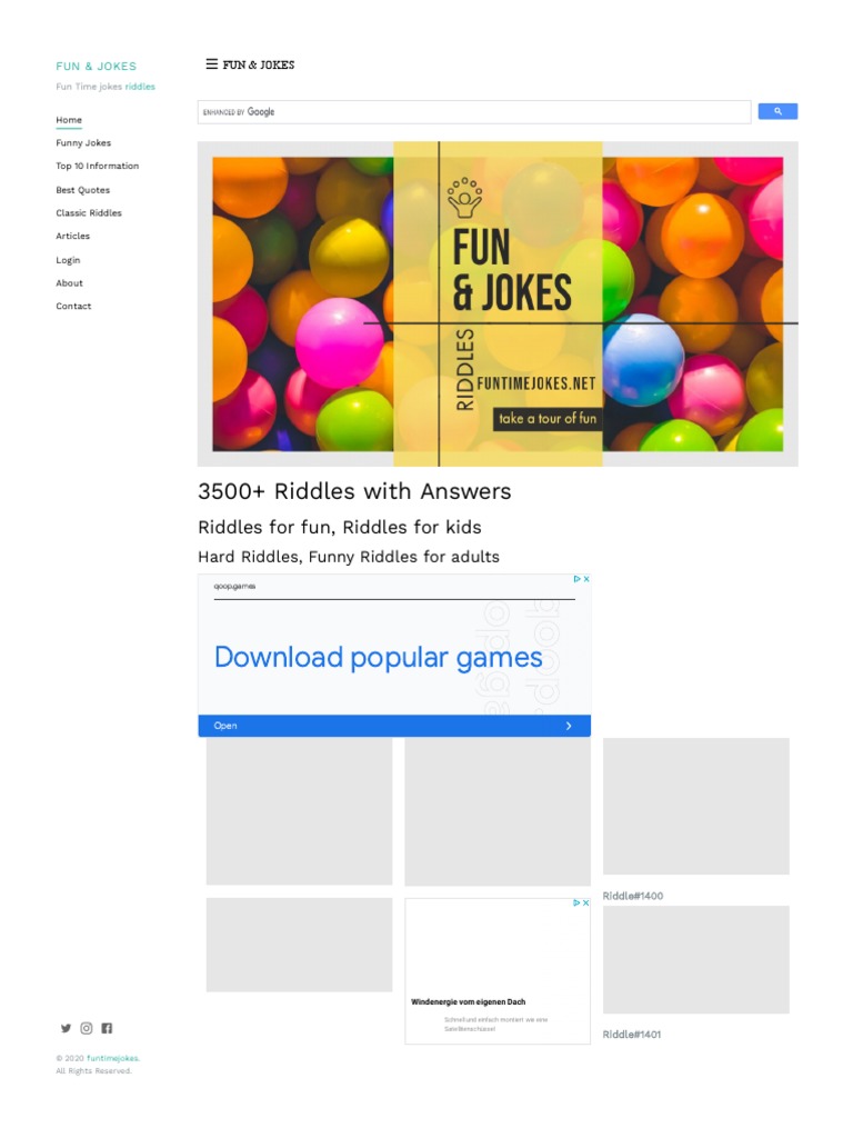 Riddles With Answers | PDF