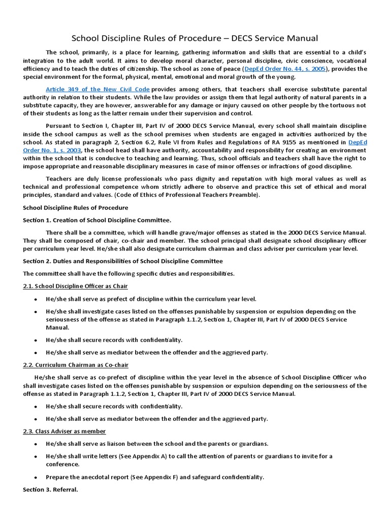 School Discipline Procedures Manual | PDF | Schools | Teachers