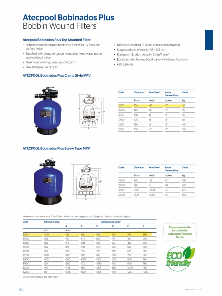 Atecpool Bobbin Wound - 350mm Bobinados Plus Top Mounted Sand Filter ...