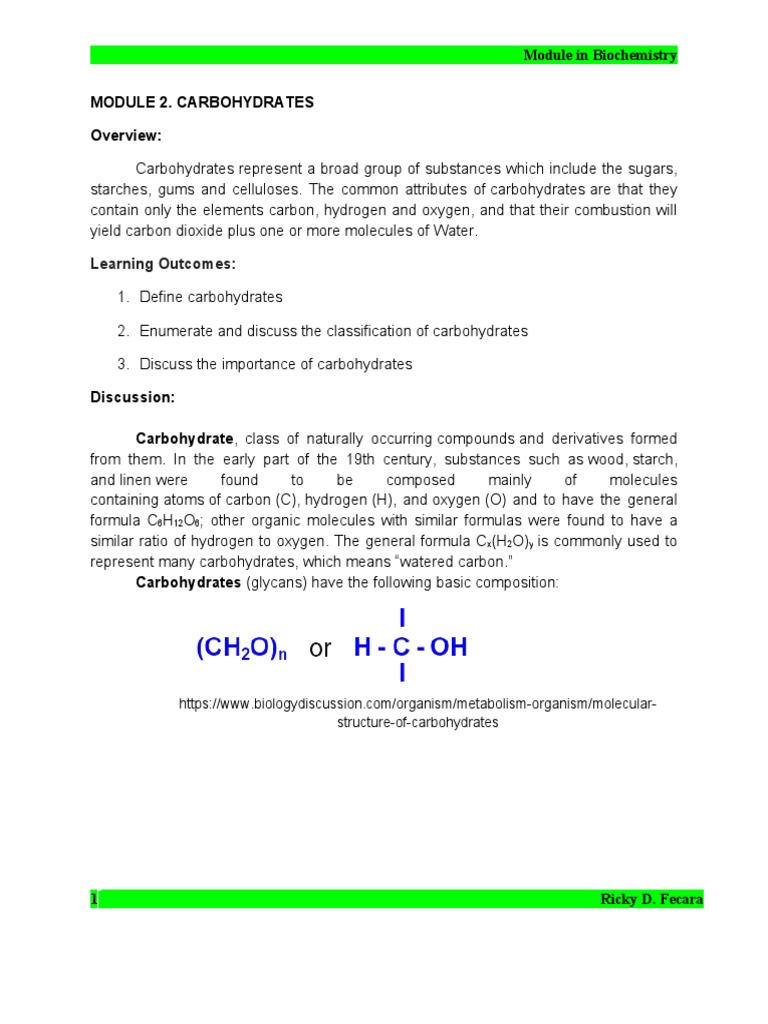 Biochemistry - Module 2 | PDF | Carbohydrates | Biochemistry