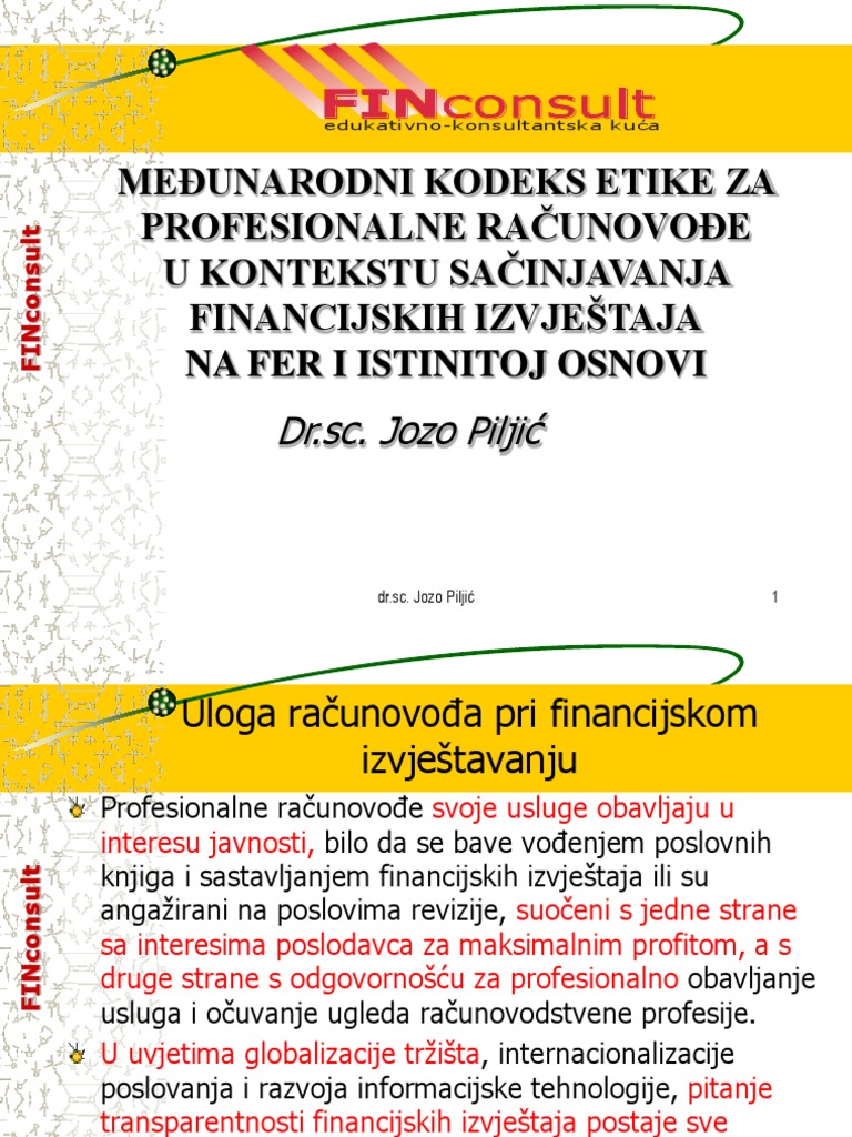 Međunarodni Kodeks Etike Za Profesionalne Računovođe | PDF