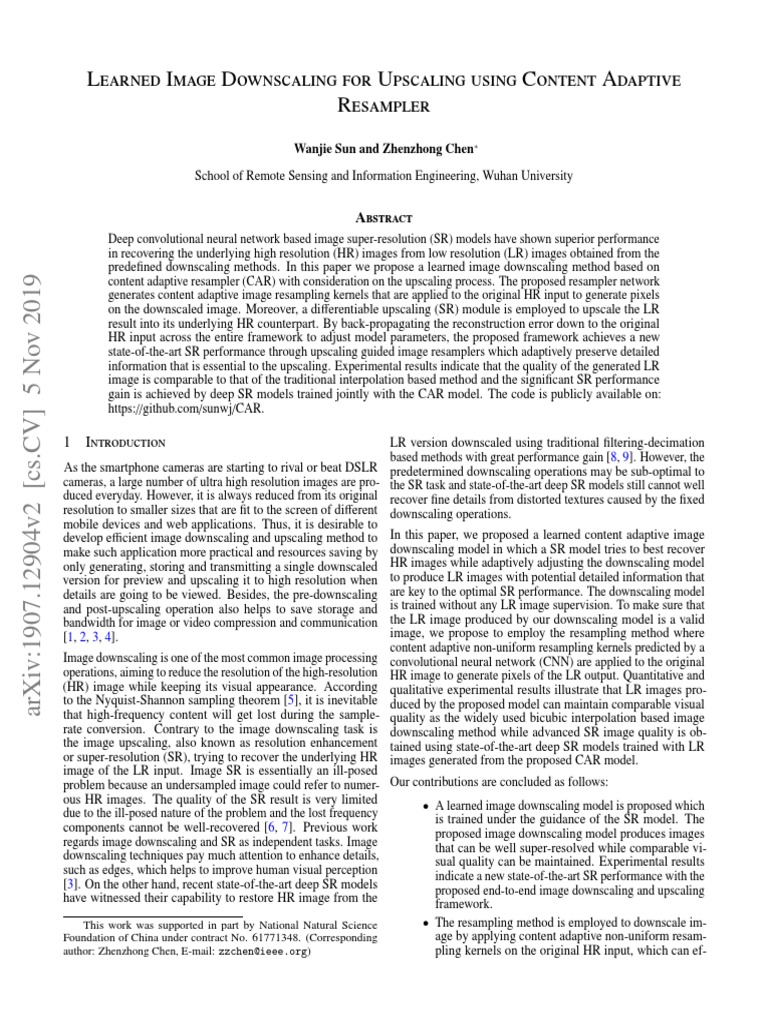 Learned Image Downscaling For Upscaling Using Content Adaptive Resampler | PDF | Cybernetics ...