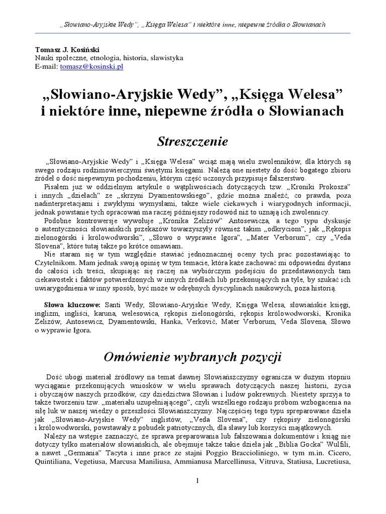 Słowiano-Aryjskie Wedy", Księga Welesa" I Inne, Niepewne Źródła o ...
