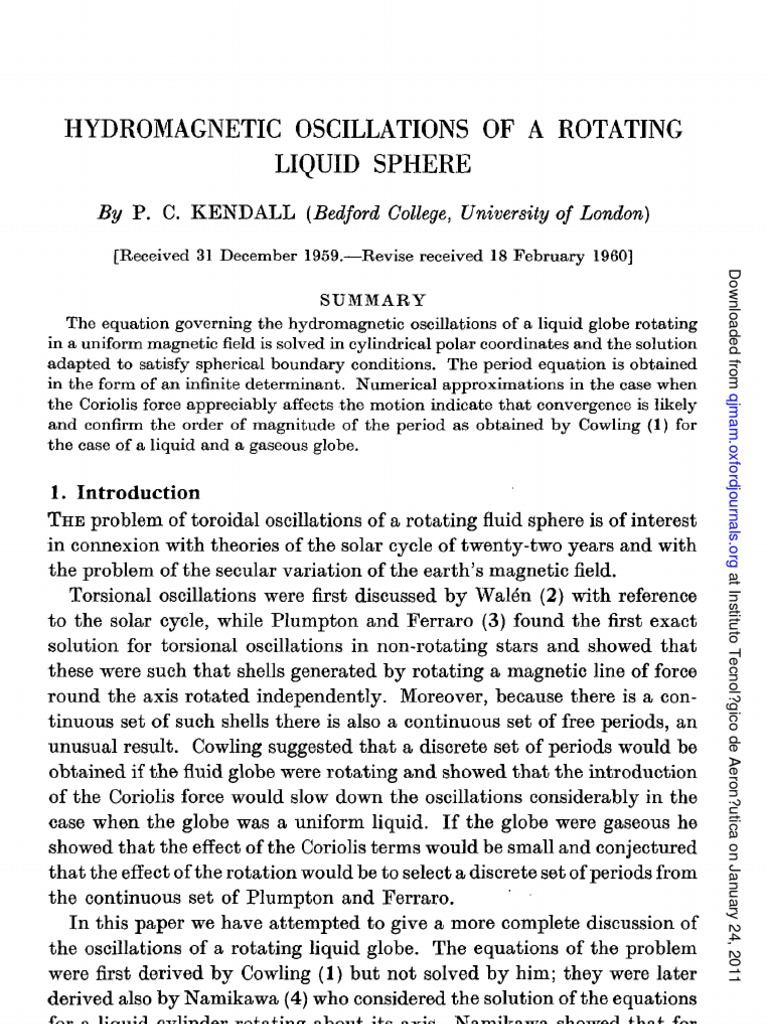 Hydromagnetic Oscillations of A Rotating Liquid Sphere: by P. C ...