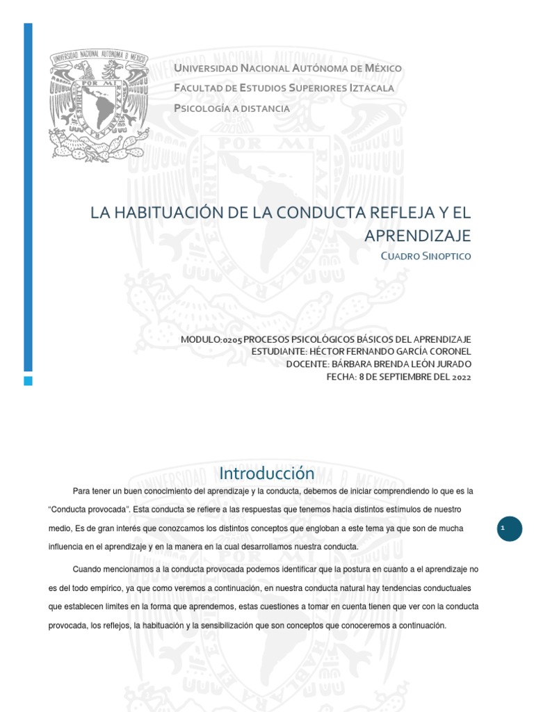 La Habituación de La Conducta Refleja y El Aprendizaje | Descargar ...