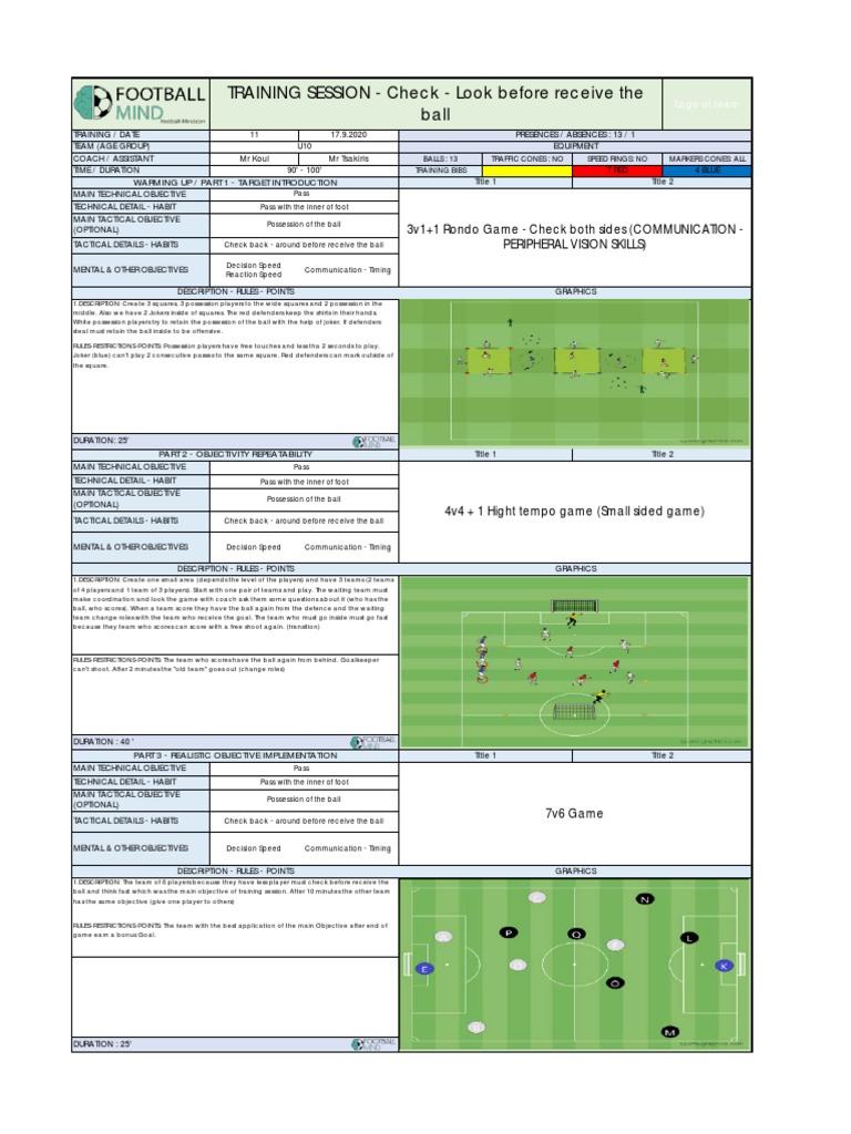 U10 - U11 Check - Look Before Receive The Ball | PDF | Sport Variants | Leisure