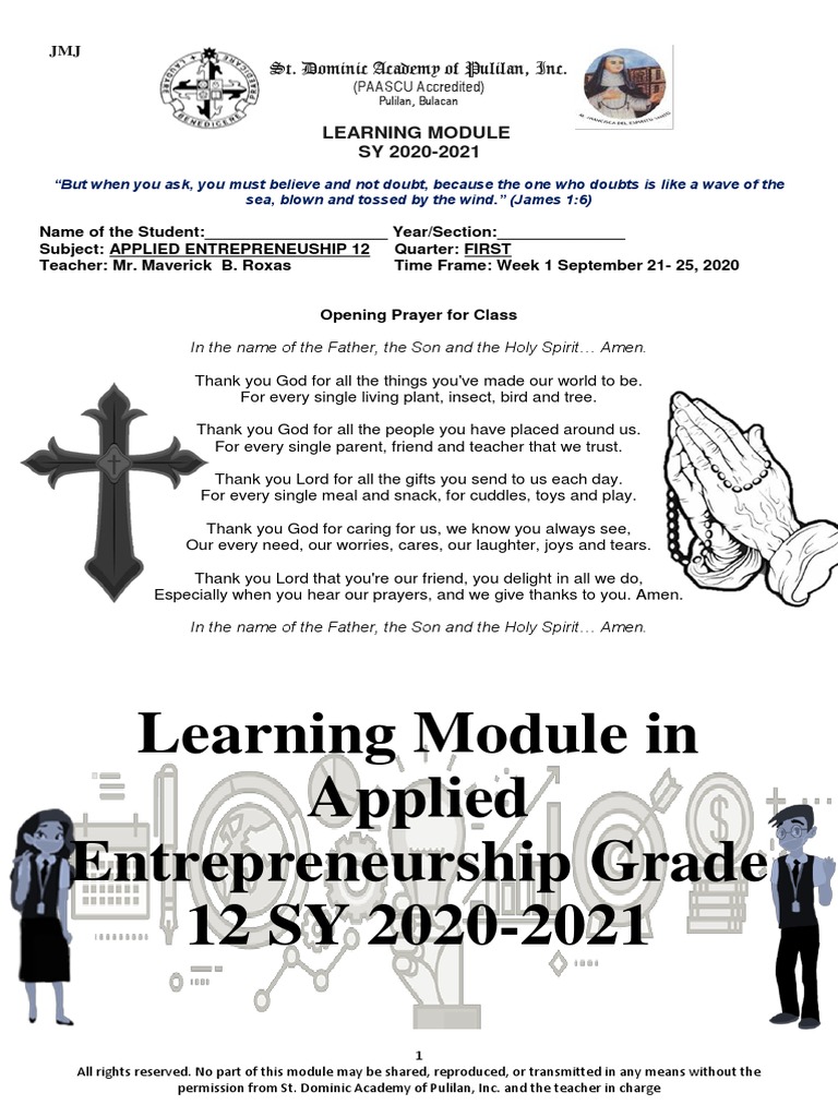 Grade 12 - Applied Entrepreneurship - WEEK 1 | PDF | Entrepreneurship ...