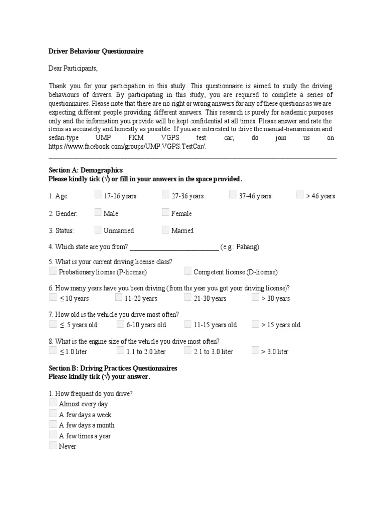 Driver Behaviour Questionnaire | Download Free PDF | Traffic | Speed Limit