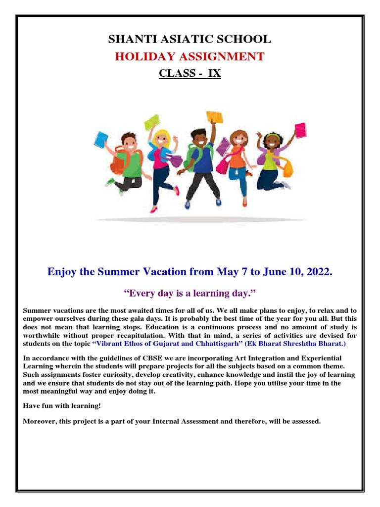 Holiday Assignment: Shanti Asiatic School | PDF | Learning | Behavior Modification