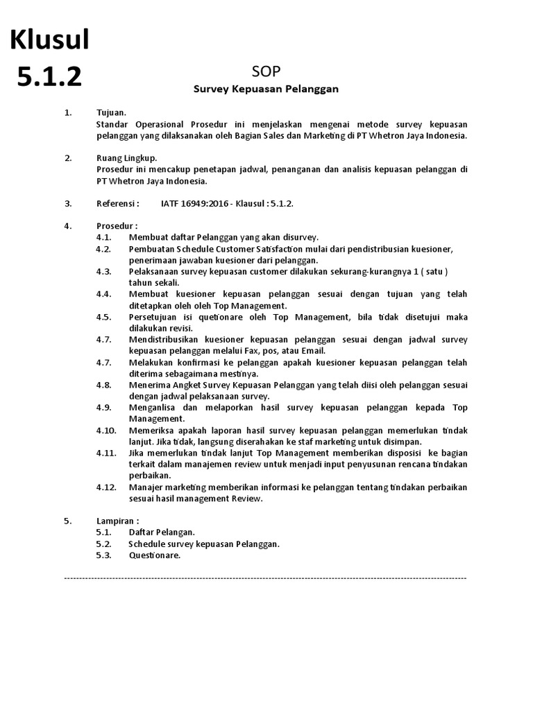 Contoh SOP Survey Kepuasan Pelanggan | PDF
