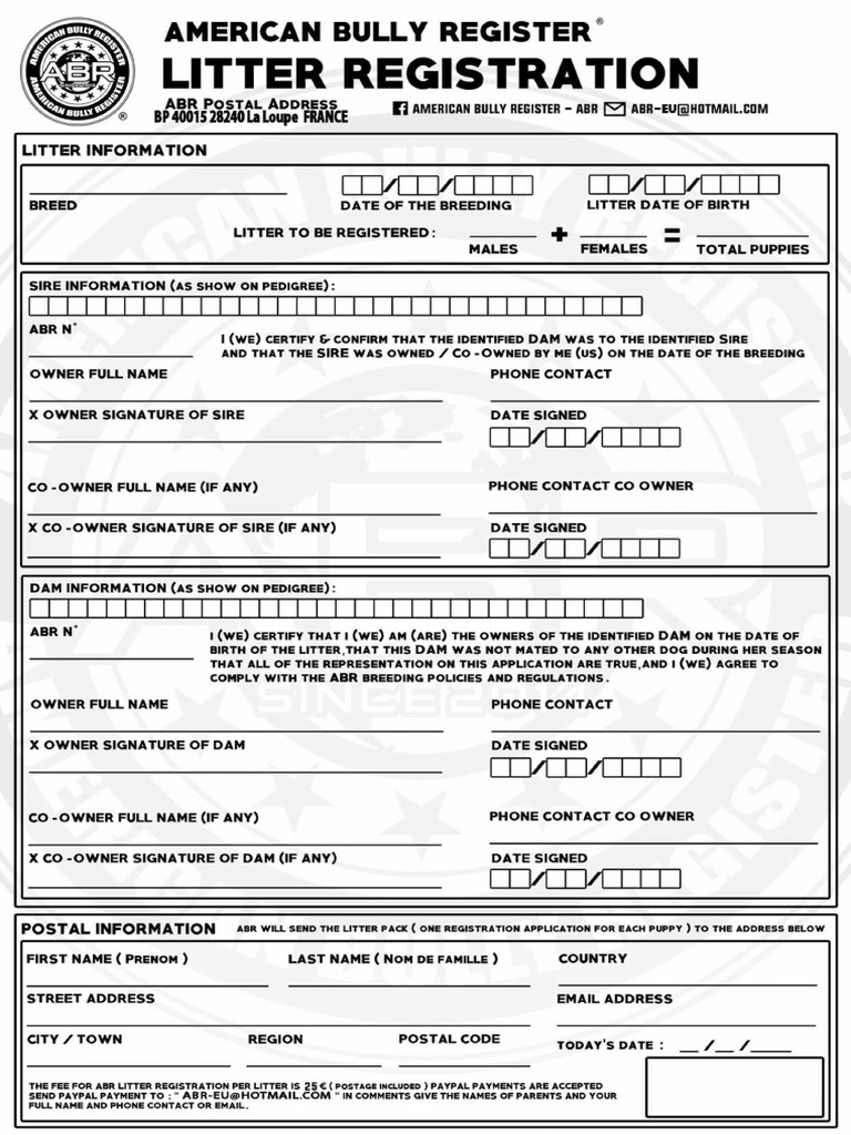 ABR Litter Registration Form | PDF