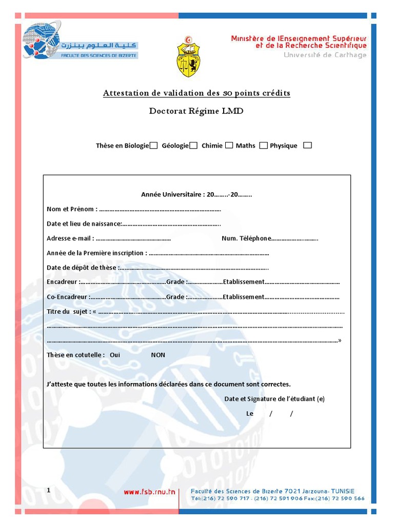 Attestation de Validation Des 30 Points Crédits | PDF