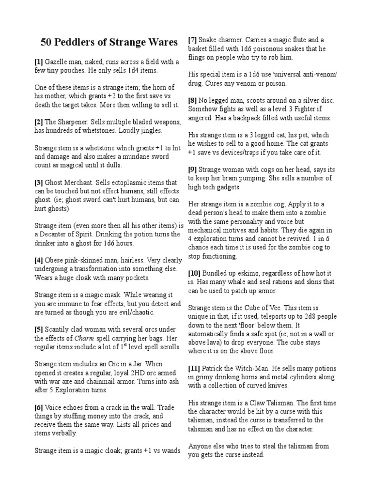 50 Peddlers of Strange Wares (OSR) | PDF