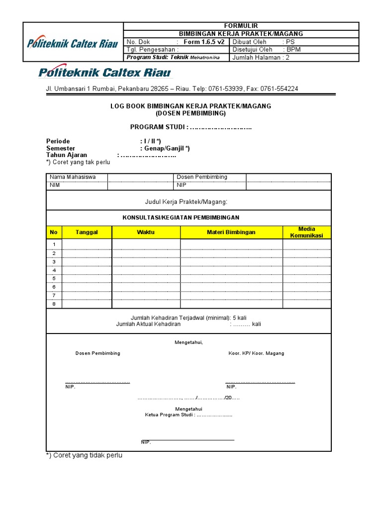 Mhs - Form 1.6.5.v2 LogBook Bimbingan (Dosen Pembimbing) - 2 | PDF