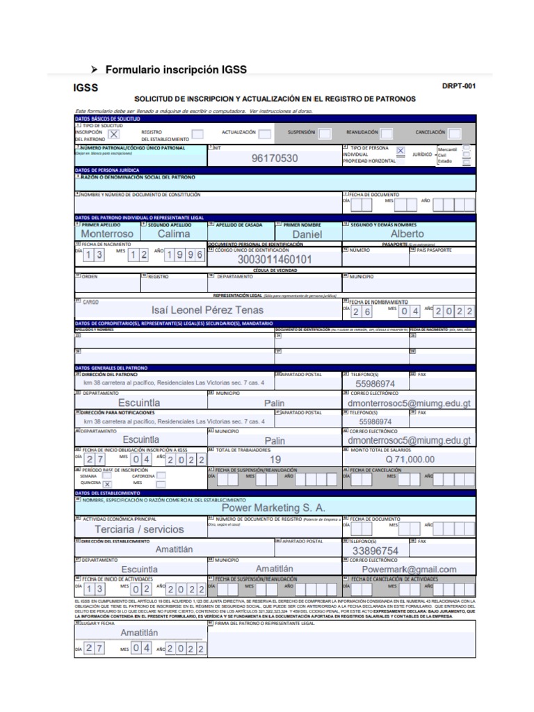 Formulario Inscripción Igss | PDF