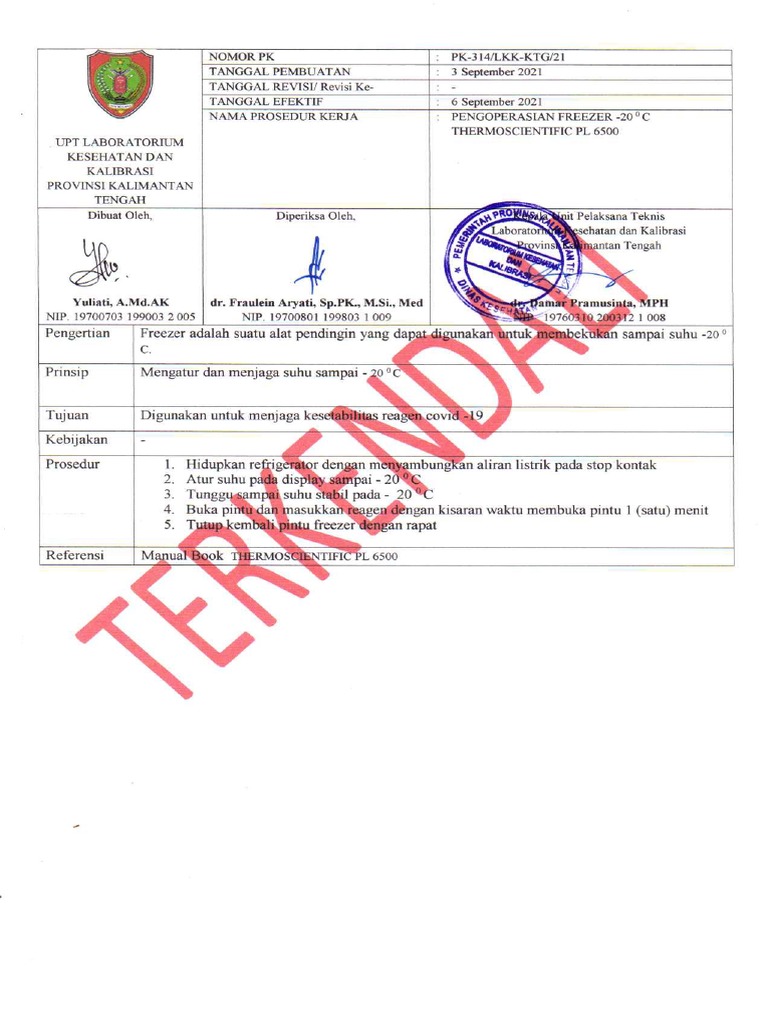 Sop Pengoperasian Freezer - 80 | PDF