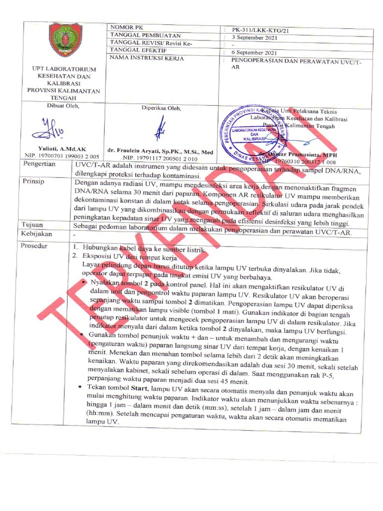 Sop Pengoperasian Rotor & Perawatan Uvct-Ar | PDF