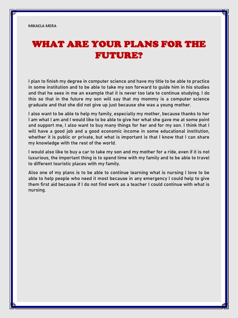 What Are Your Plans For The Future Mmms | PDF